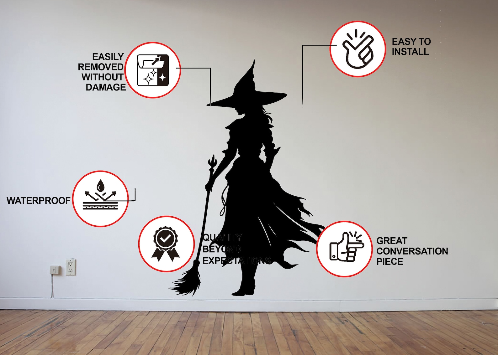 Wicked Witch Silhouette Window Decal - Halloween Witchy Shadow Sticker ...