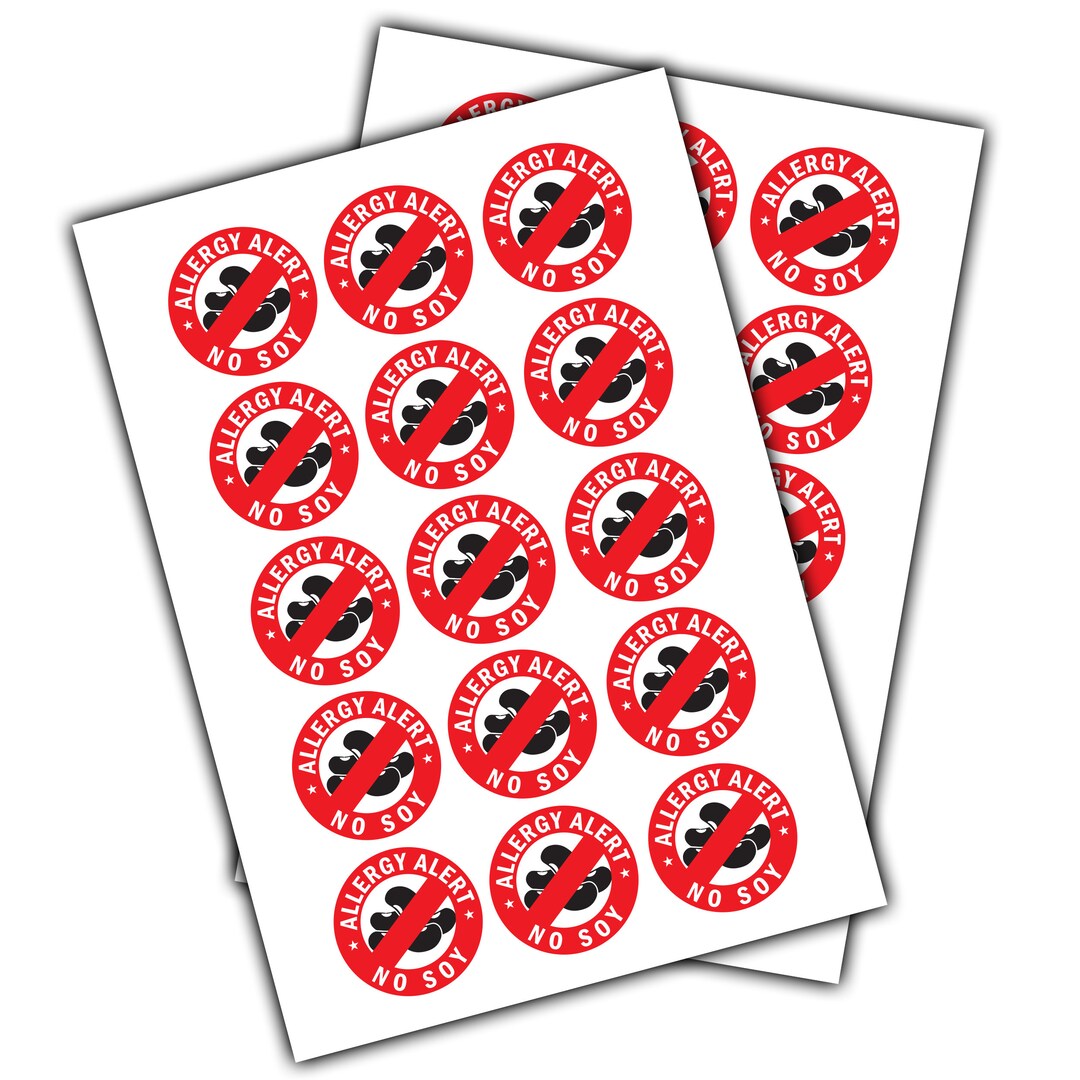 24x No Soy Allergy Alert Sticker - Food Allergies Awareness Safety ...