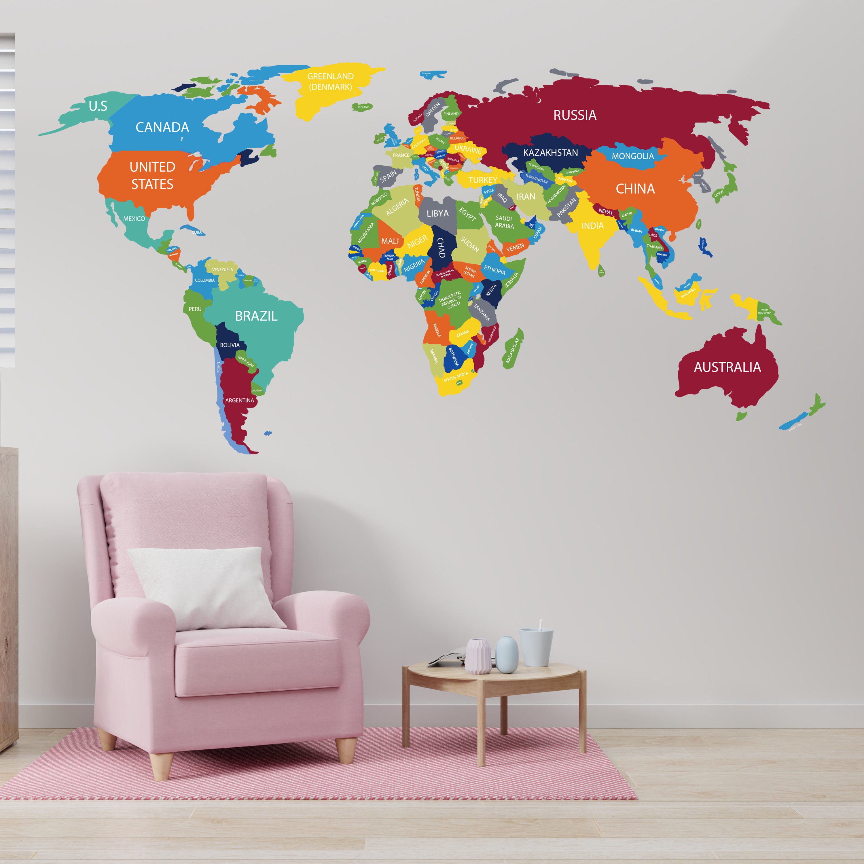Large World Map Wall Decal - Giant Travel Globe With Country Names ...