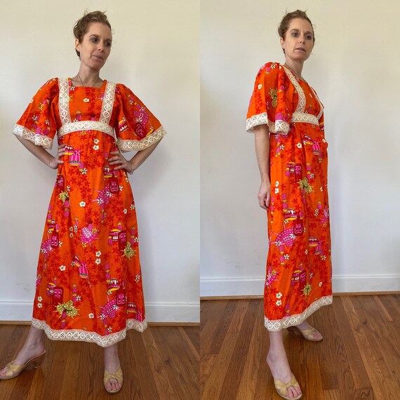 1960s Mu Mu Kaftan Style Dress With Pineapple Design | Etsy