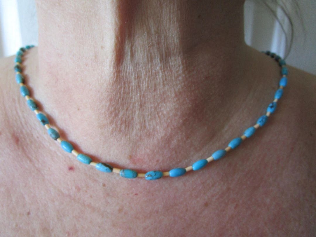 Native American Style Turquoise Melon Shell Necklace 31" Ethnic Jewelry ...