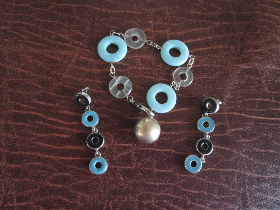 Jingle Jangle Bracelet With Blue and Silver, Clear Circles and Drop ...