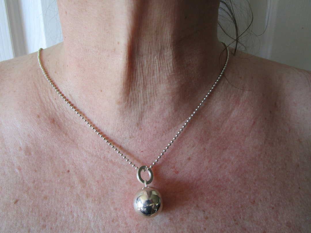 Jingle Ball Bell Pendant on Chain Necklace on Silver Tone Chain, 36 ...