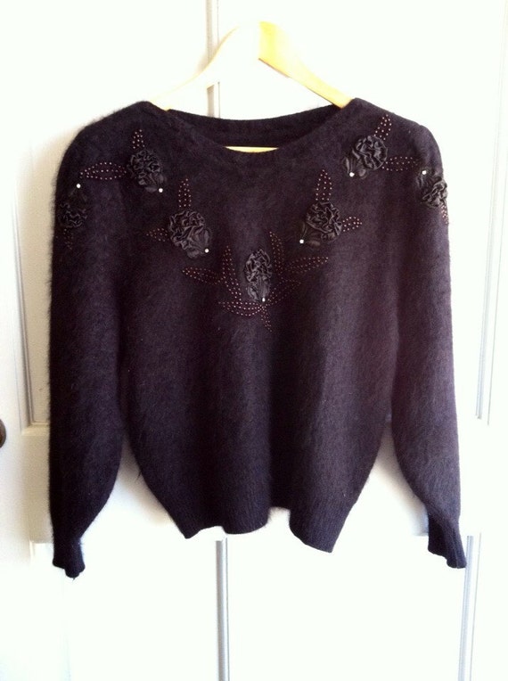 Vintage black beaded hair - Gem