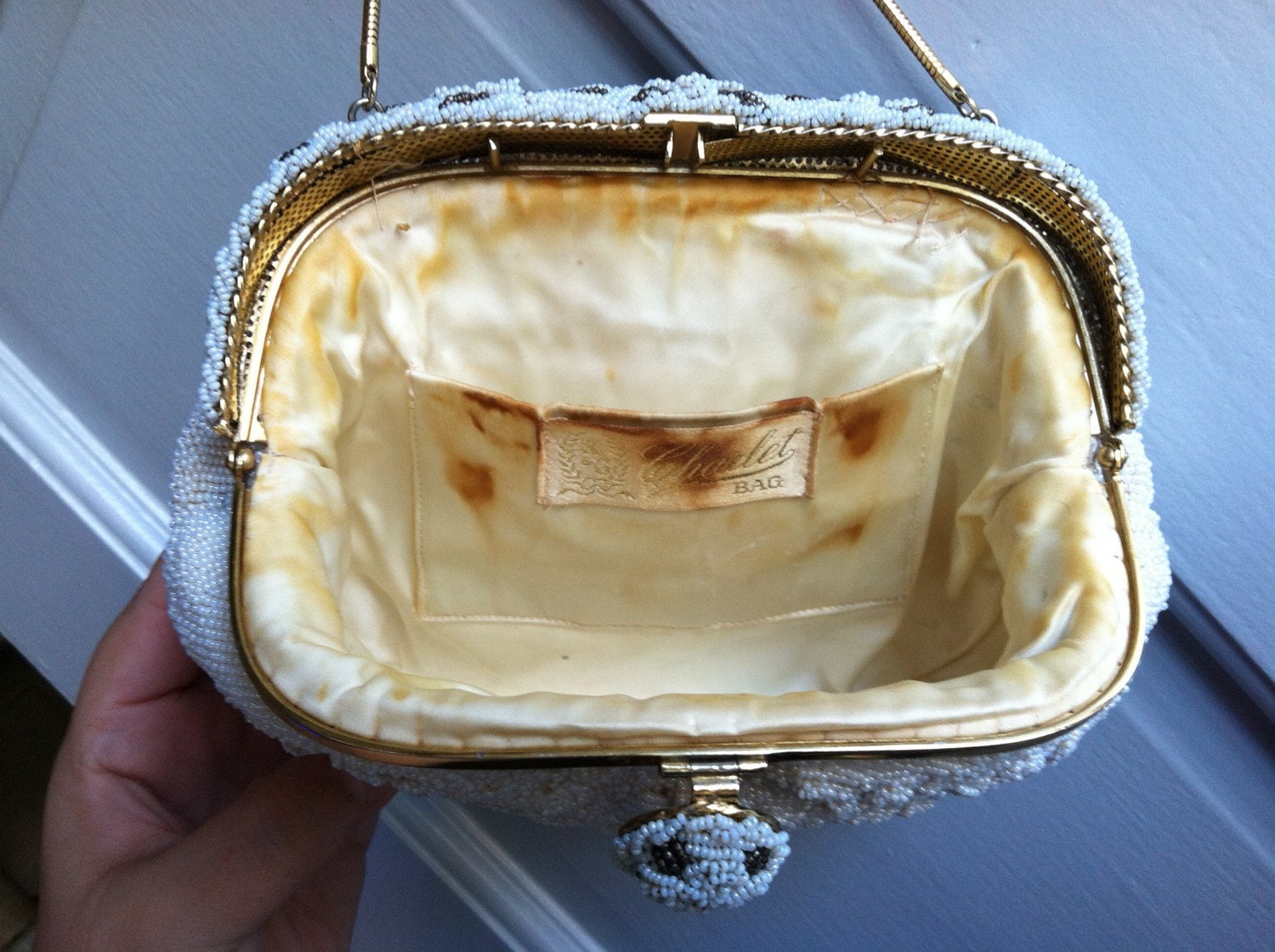 Vintage beaded ivory color handbag - Etsy Italia