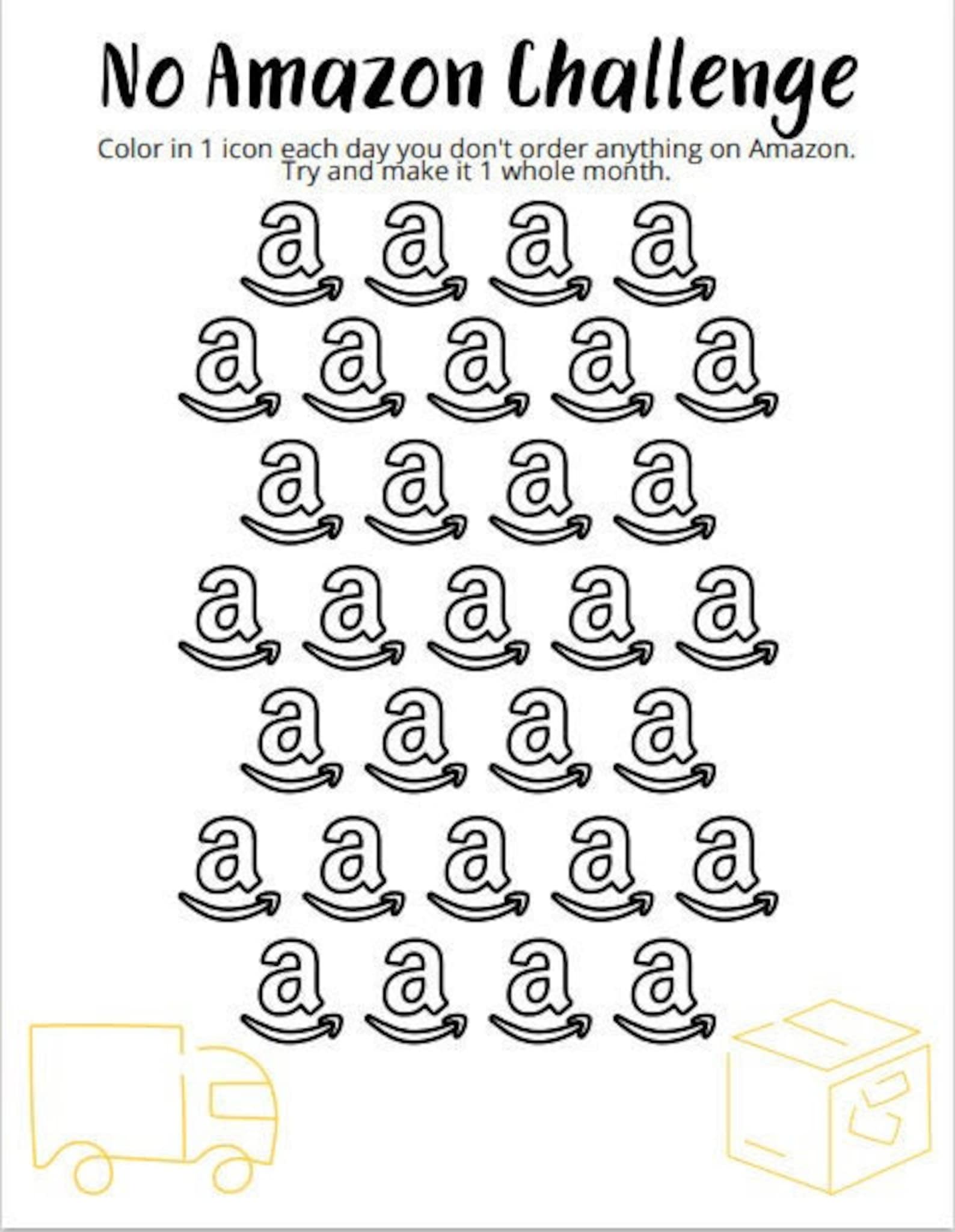 Printable No Amazon Shopping Challenge Tracker 1 Month - Etsy