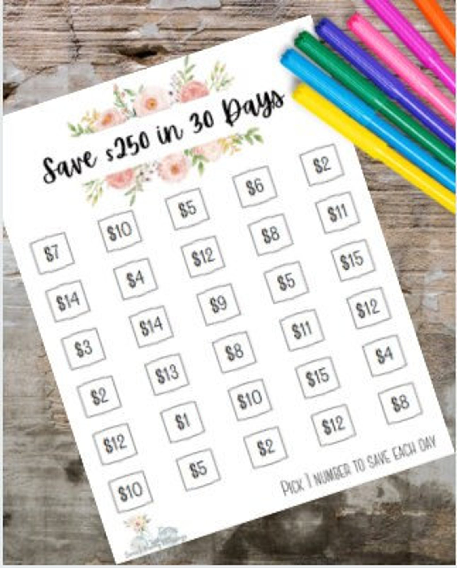 Printable Save 250 Dollars in 30 Days Savings Tracker, Savings Goal ...