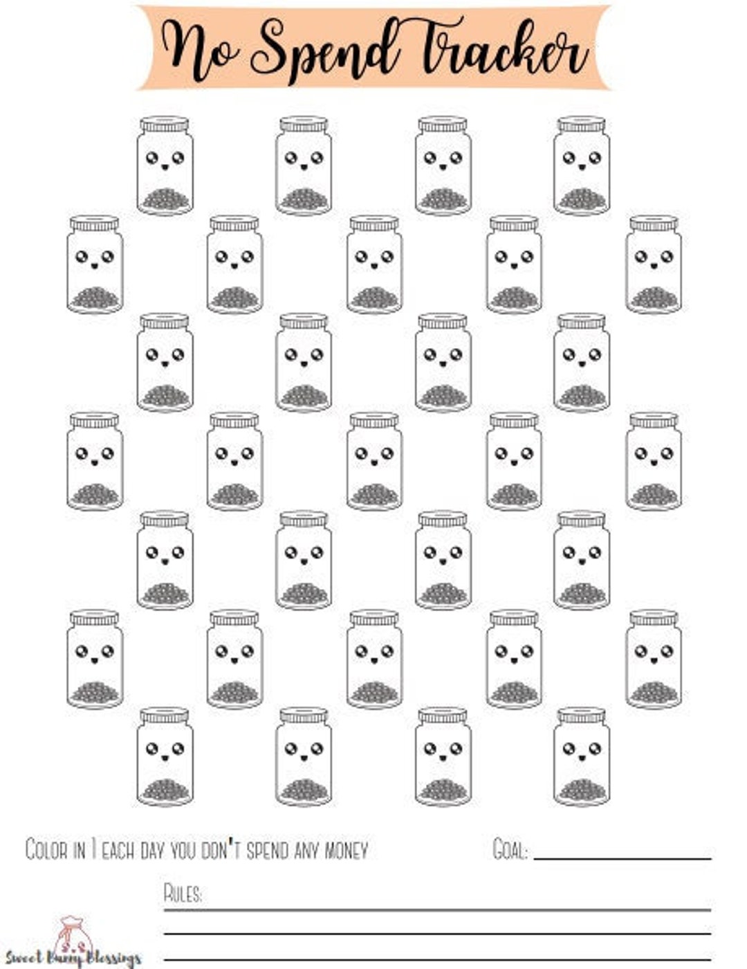 Printable No Spend Challenge Tracker, Savings Challenge, Monthly ...