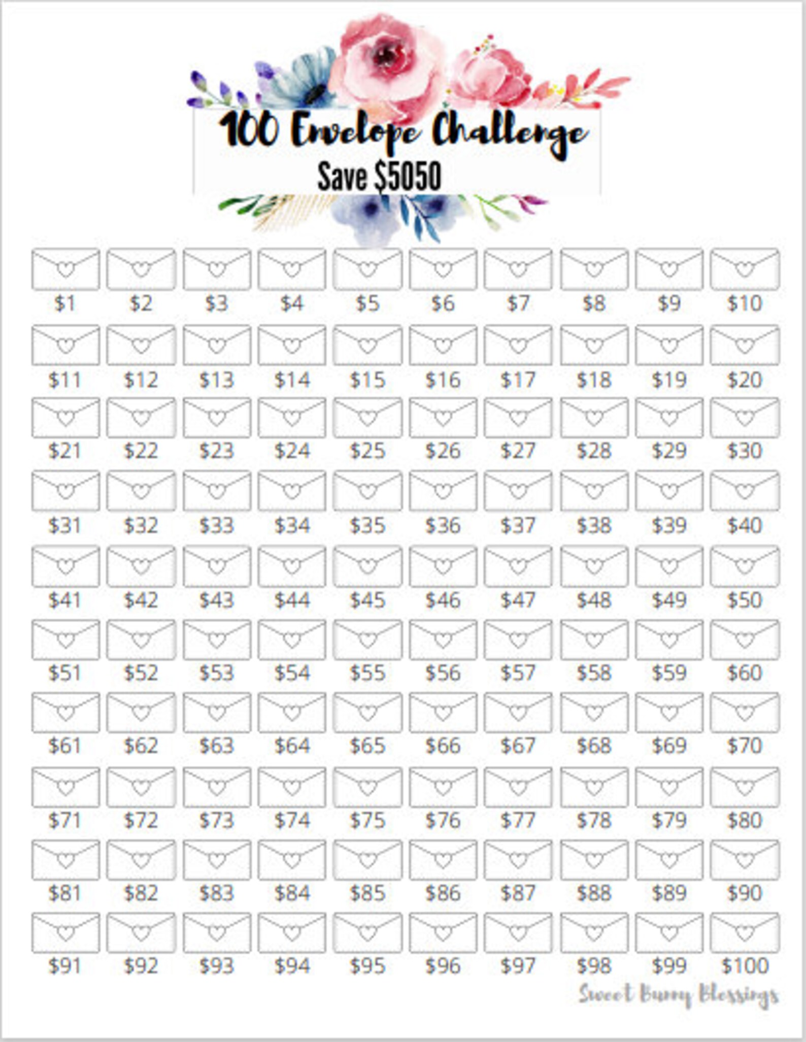 Printable 100 Envelope Challenge Printable 100 Envelope Challenge