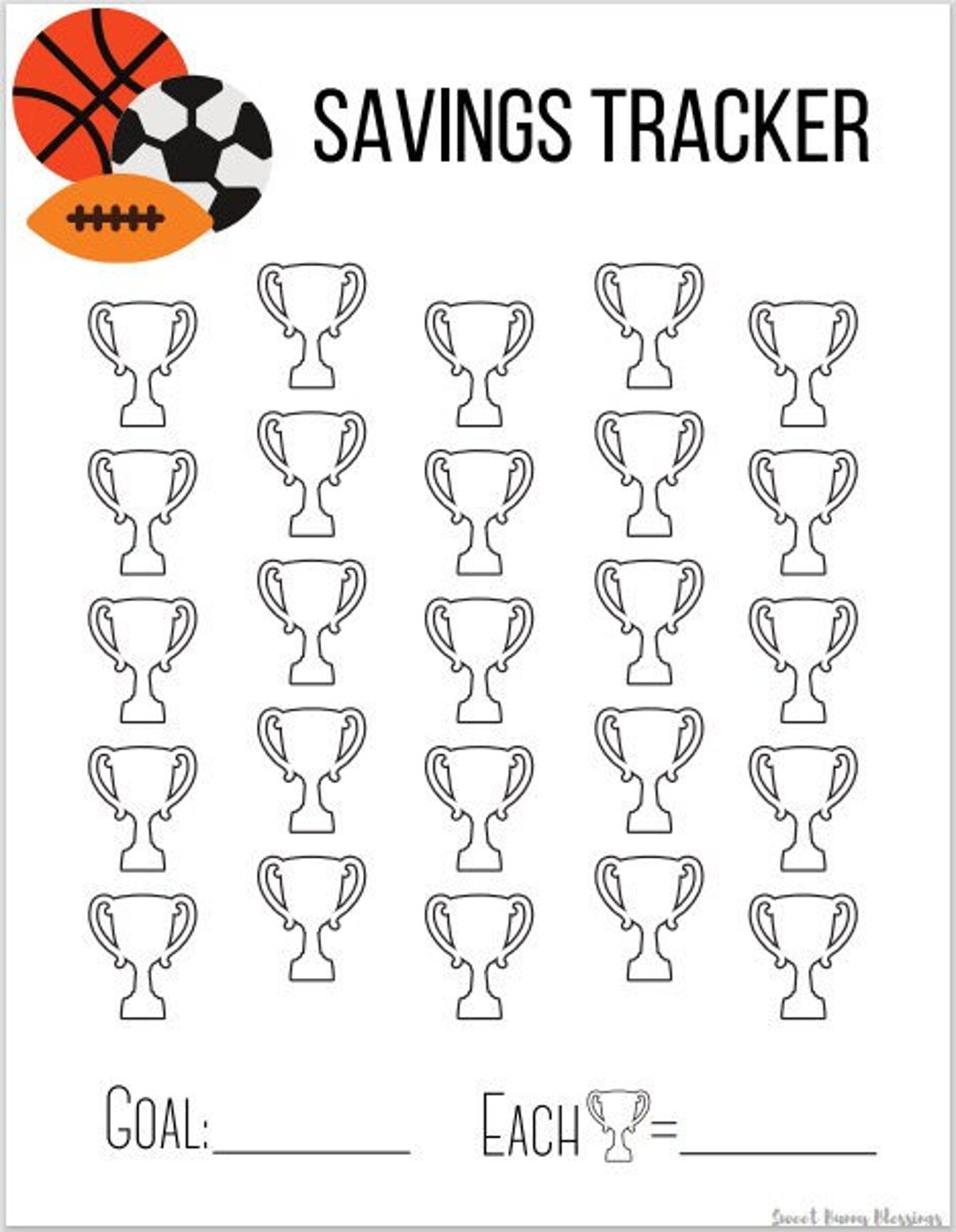 Printable Kids Savings Tracker Sports Theme | Sinking Funds | Budget by ...