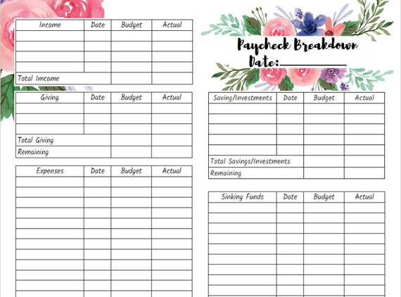 Floral Paycheck Budget Breakdown Printable Budget By Etsy Floral Paycheck Budget Breakdown Printable Budget By Etsy
