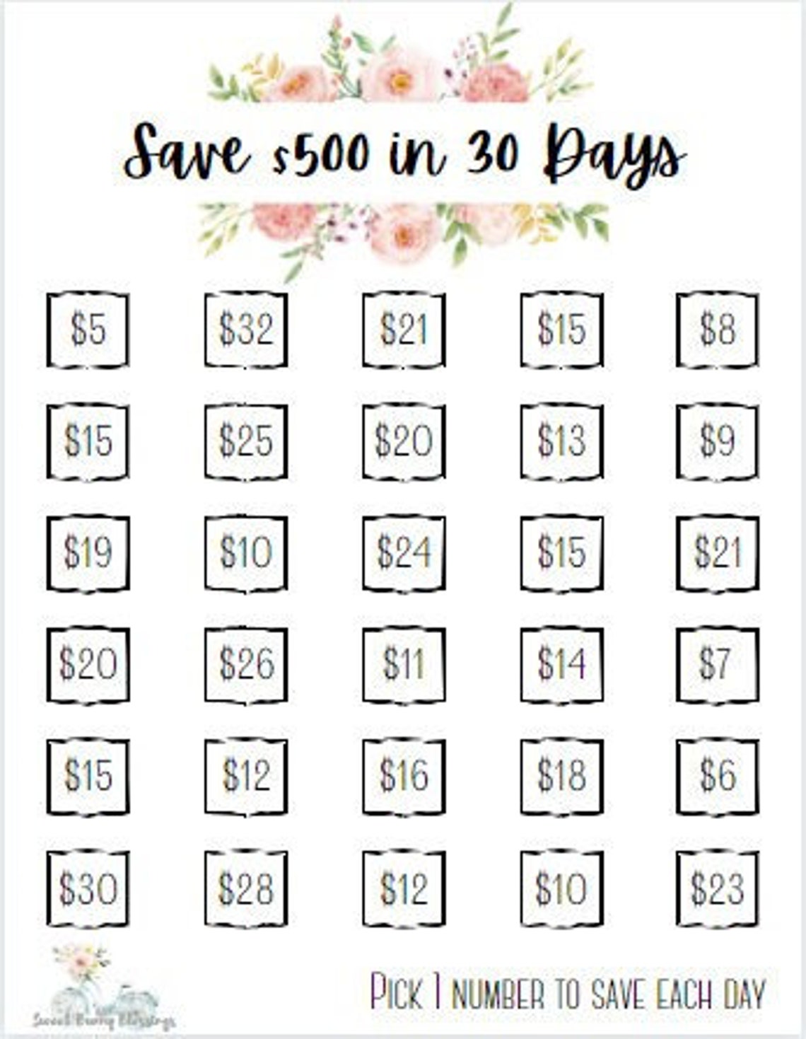 Printable Save 500 Dollars in 30 Days Savings Tracker Savings - Etsy