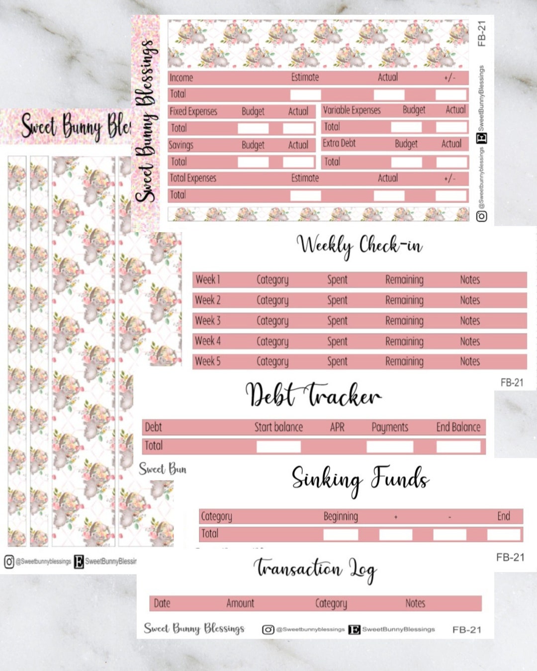 Floral Bunny Budget Kit 7x9 | Monthly Budget Kit | Weekly Budget Kit ...
