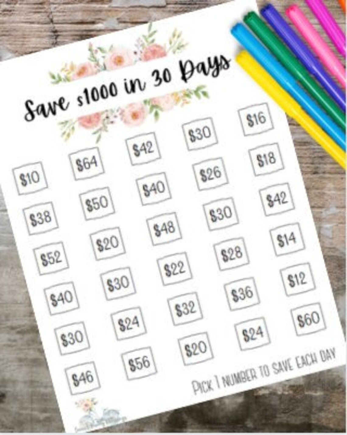 Printable Save 1000 Dollars in 30 Days Savings Tracker - Etsy