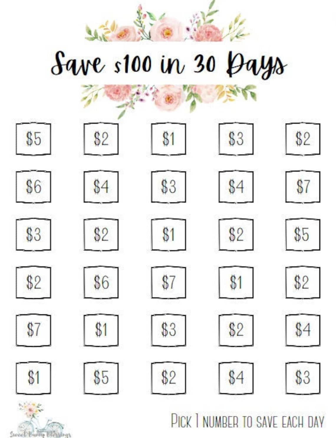 Printable Save 100 Dollars in 30 Days Savings Tracker Savings - Etsy