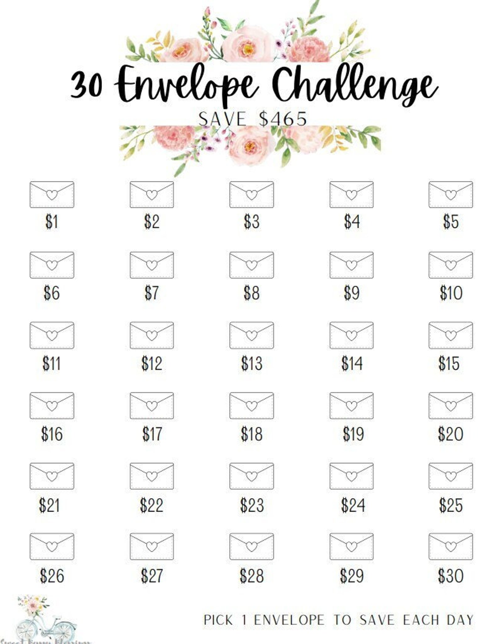 Printable 30 Envelope Savings Challenge Tracker Savings Goal - Etsy