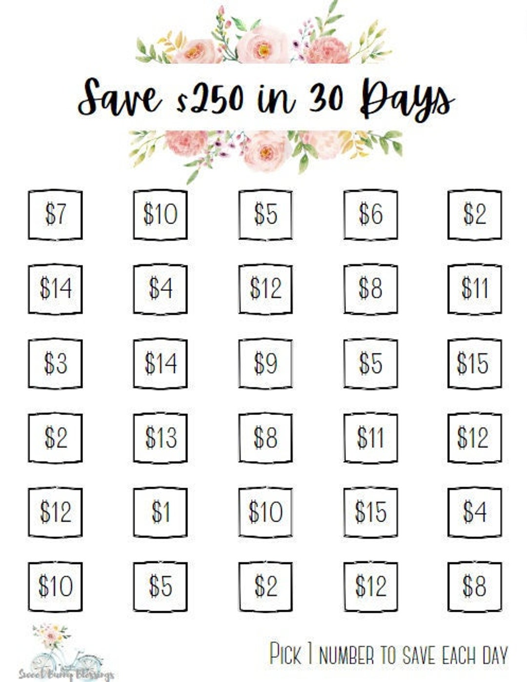 Printable Save 250 Dollars in 30 Days Savings Tracker, Savings Goal ...