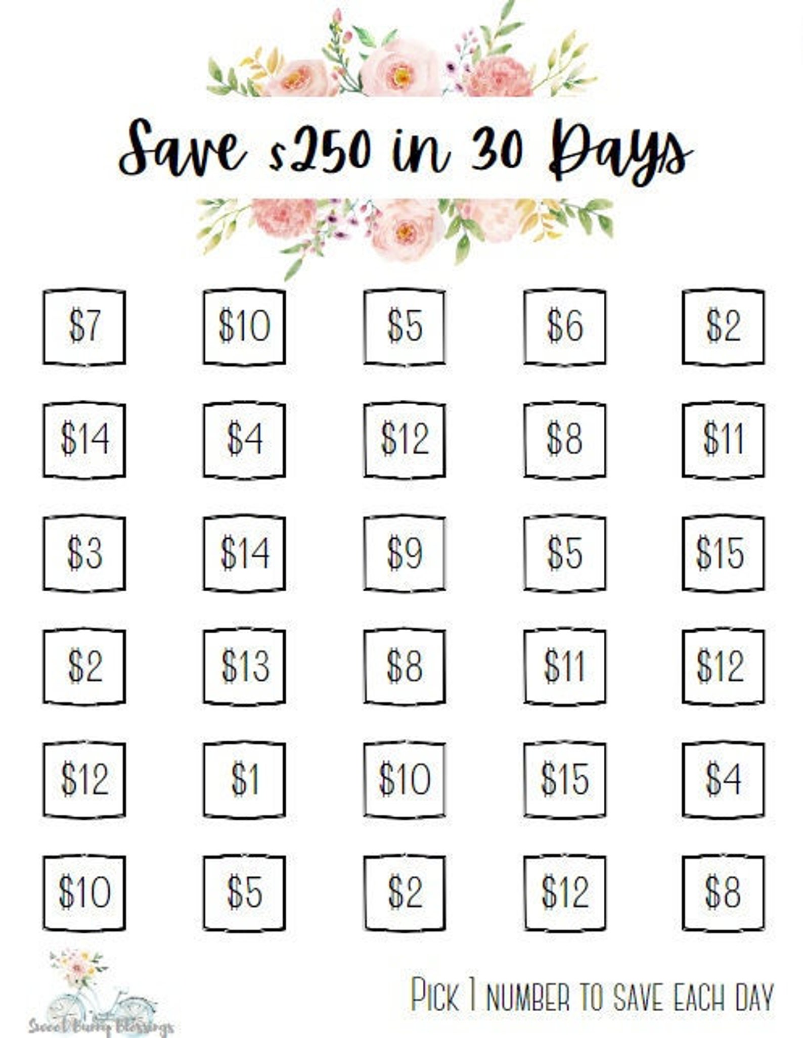 Printable Save 250 Dollars in 30 Days Savings Tracker Savings - Etsy