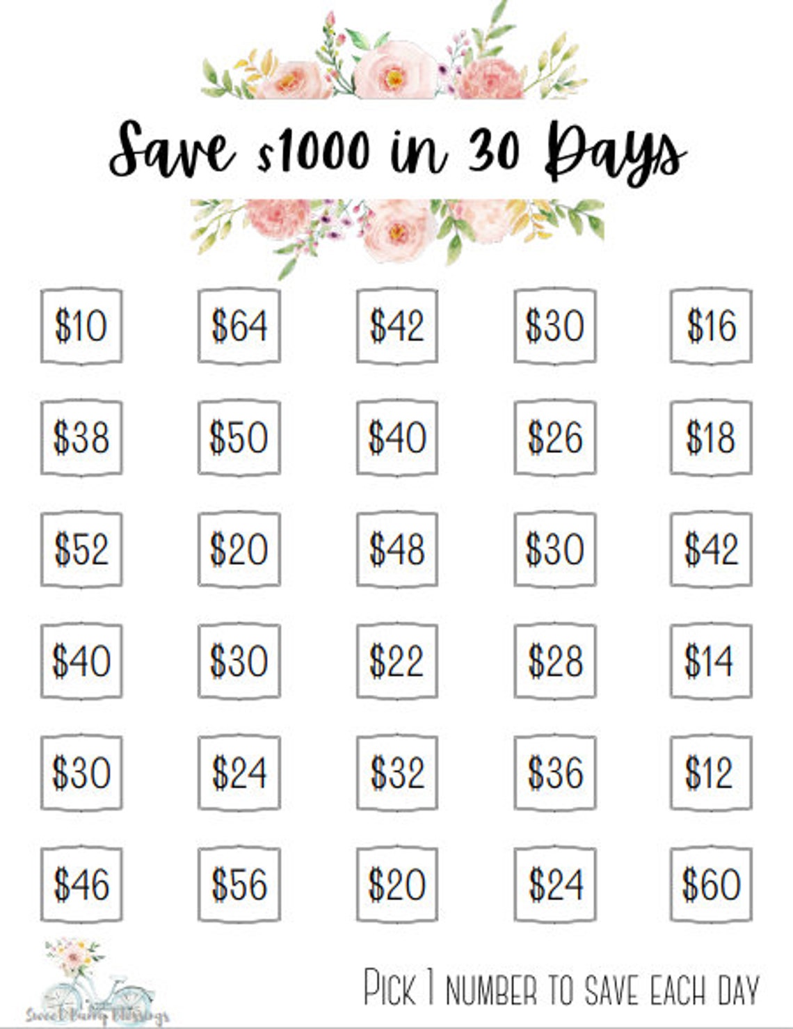 Printable Save 1000 Dollars in 30 Days Savings Tracker - Etsy