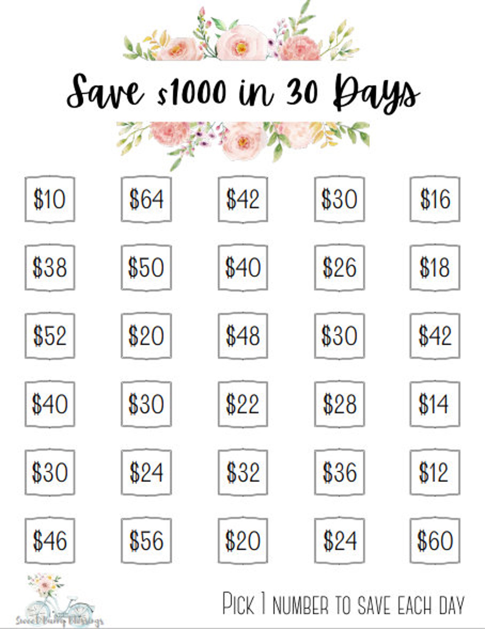 Printable Save 1000 Dollars in 30 Days Savings Tracker | Etsy