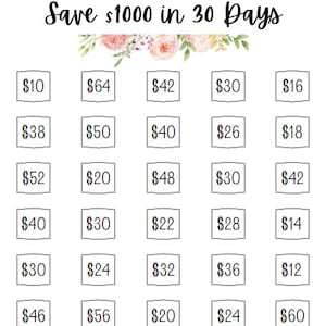 Printable Save 1000 Dollars in 30 Days Savings Tracker, Savings Goal ...