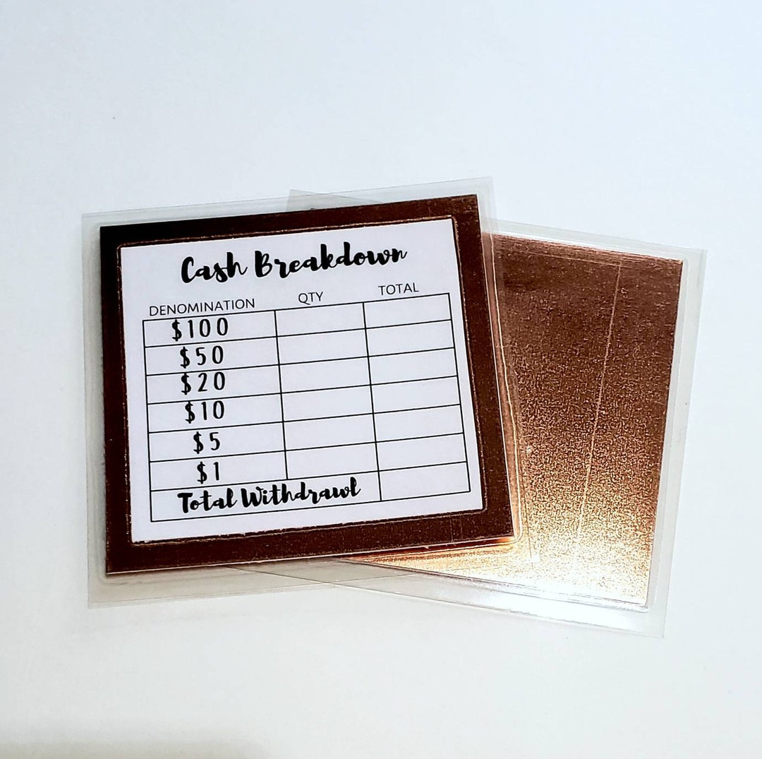 Laminated Cash Teller Slip Cash Breakdown in Rose Gold, Dave Ramsey ...