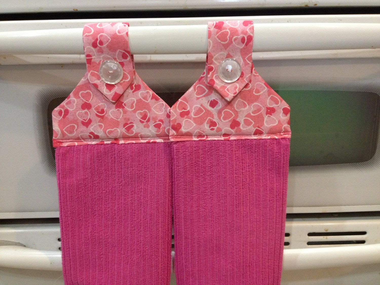 Kitchen Towels Set of 2, Light Pink Microfiber Towel With Hearts Fabric ...
