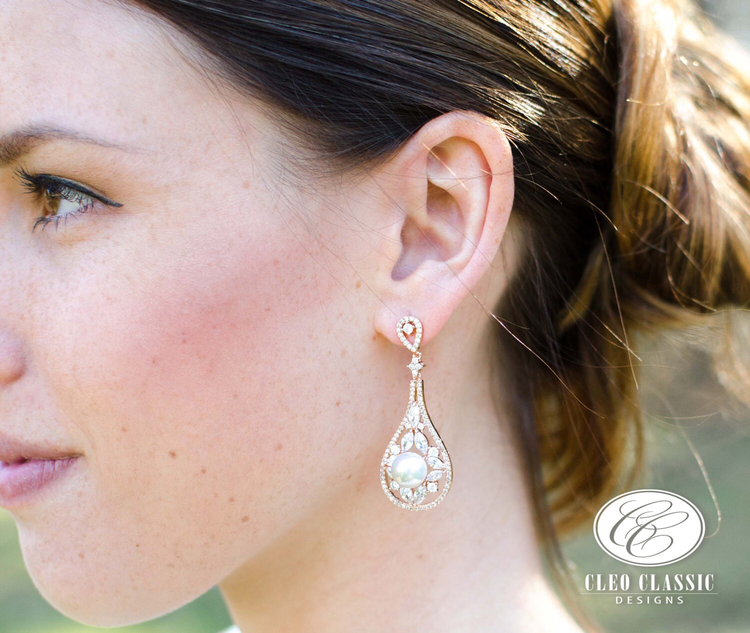 White Gold Crystal Chandelier Wedding Earrings Pearl Zircon - Etsy