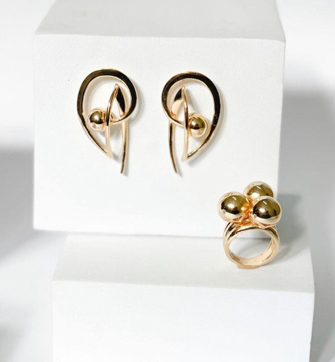 Bold Gold Ball Jewelry Set Gold Ball Earrings Gifts for Her - Etsy