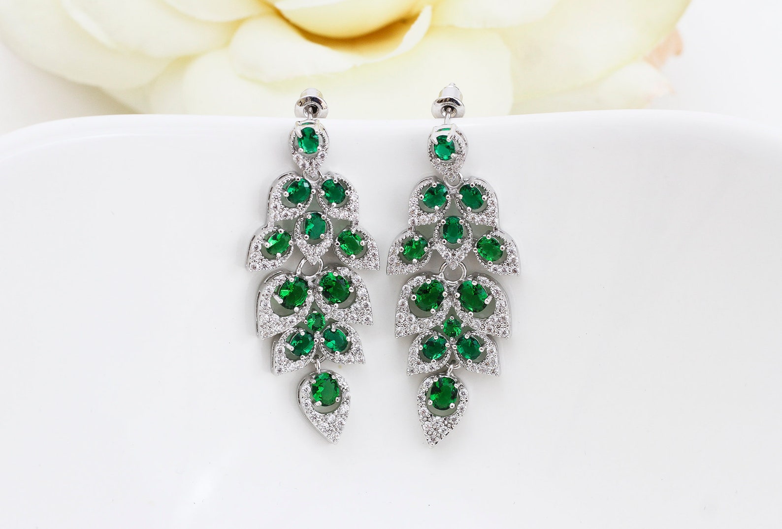 Emerald White Gold Bridal Sets Emerald Wedding Sets - Etsy