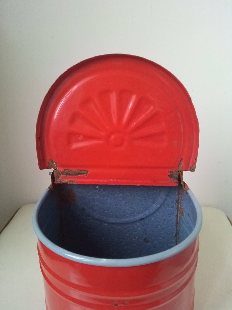 Red Antique Enamel Salt Box Country Chic Kitchen Decor Salt | Etsy