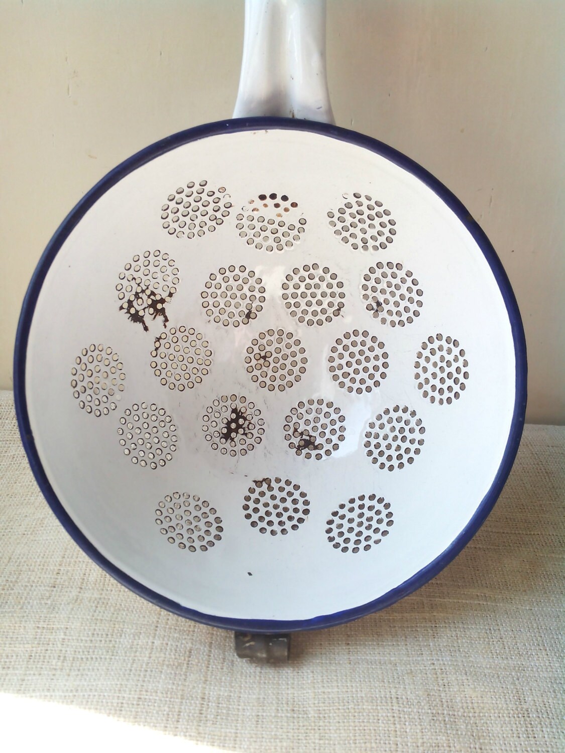 Vintage Blue White Enamel Colander Strainer Slieve Rustic - Etsy