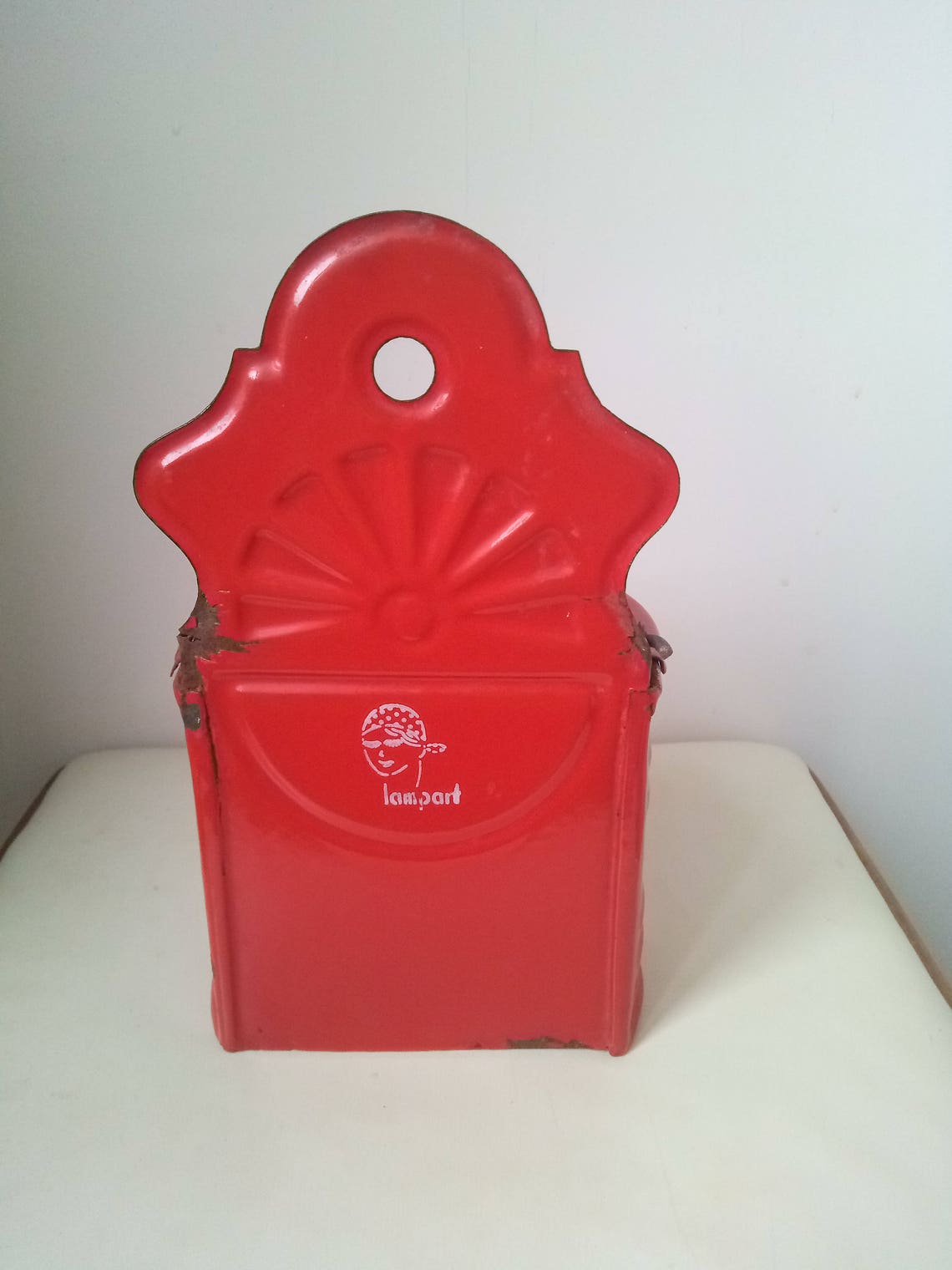 Red Antique Enamel Salt Box Country Chic Kitchen Decor Salt | Etsy