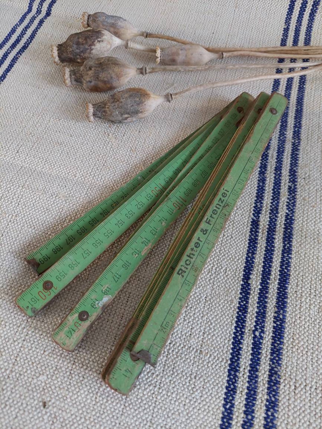 Vintage Green Wood Folding Ruler - Measuring Tool - Foldable Meter ...