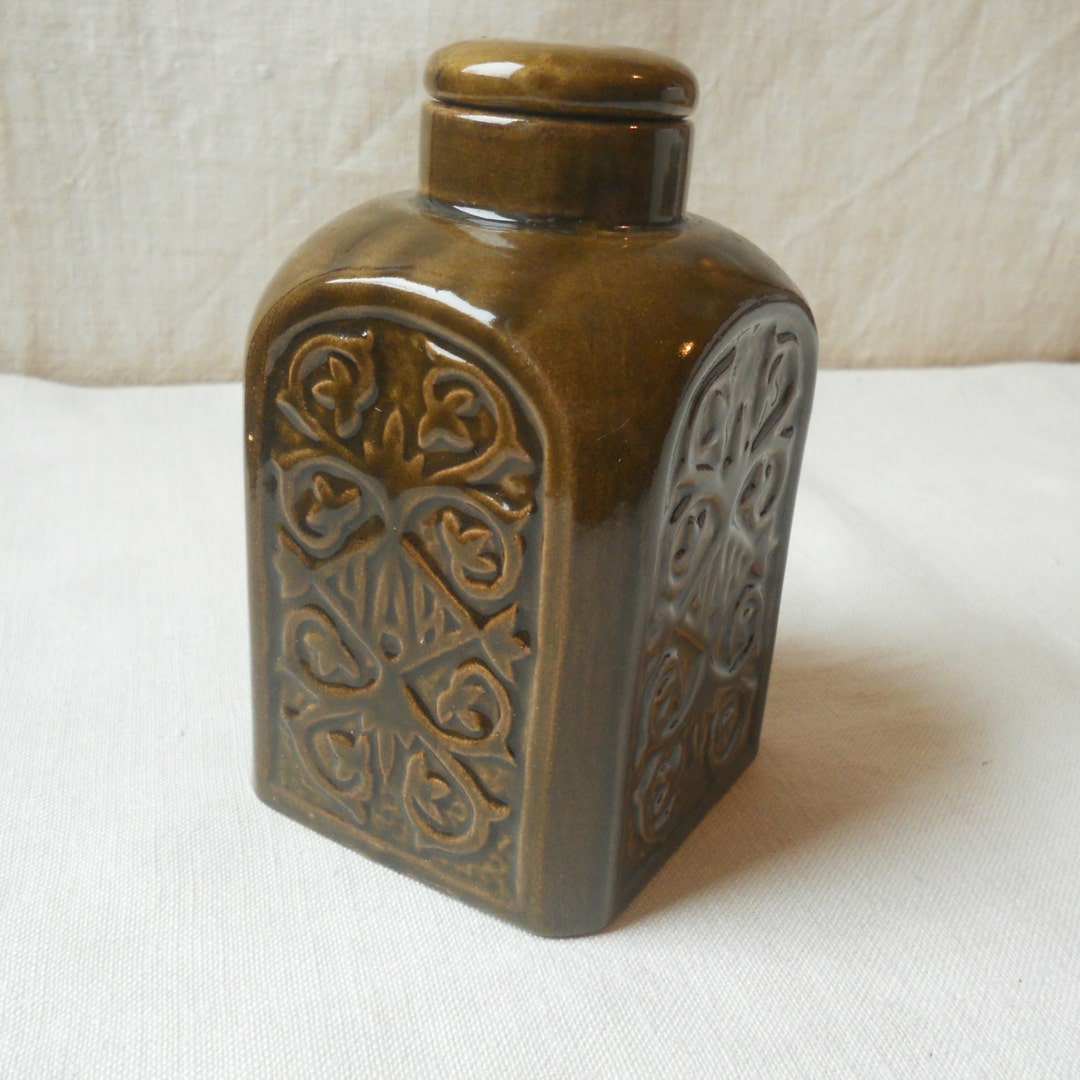 Vintage Ceramic Glazed Bottle Flask Rustic Kitchen Decor Green Brown ...