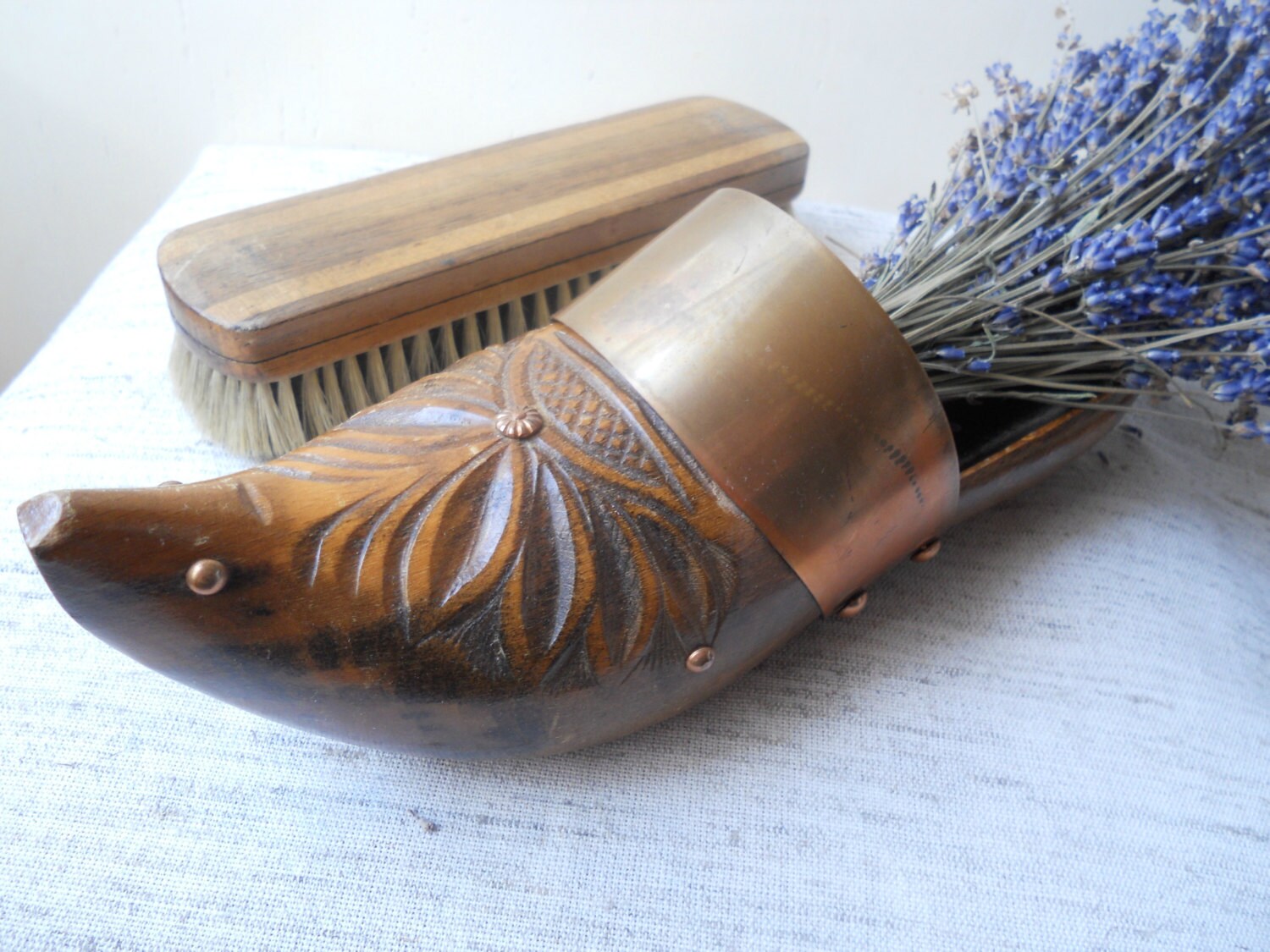 Antique Wooden Hand Carved Clogs With Shoe Brush Rustic Decor - Etsy