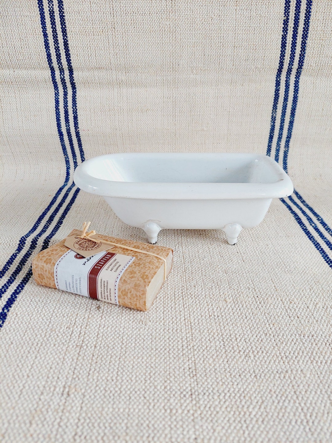 Enamel White Mini Bath Bathtube Basin Soap Holder - 1930s - Sink ...