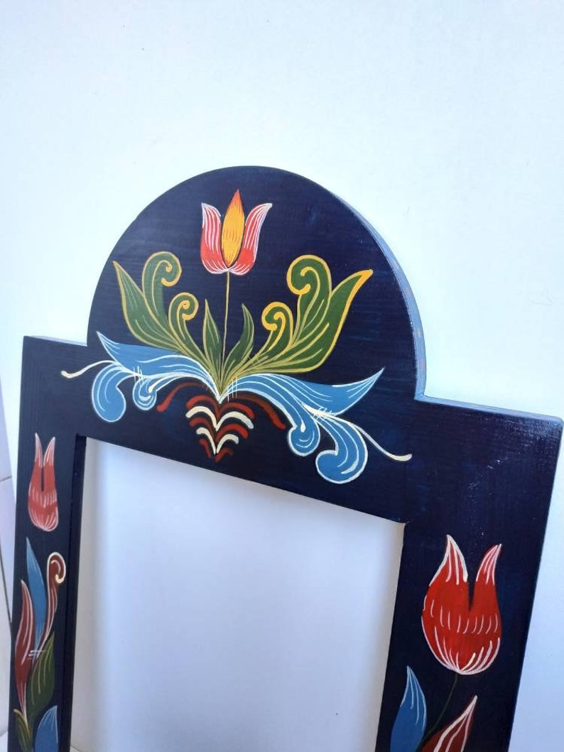 Hand Painted Wooden Mirror Frame Photo Frame Hungarian Folk Motive ...