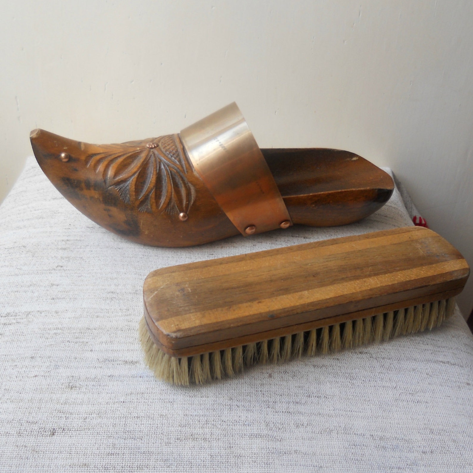 Antique Wooden Hand Carved Clogs With Shoe Brush Rustic Decor - Etsy