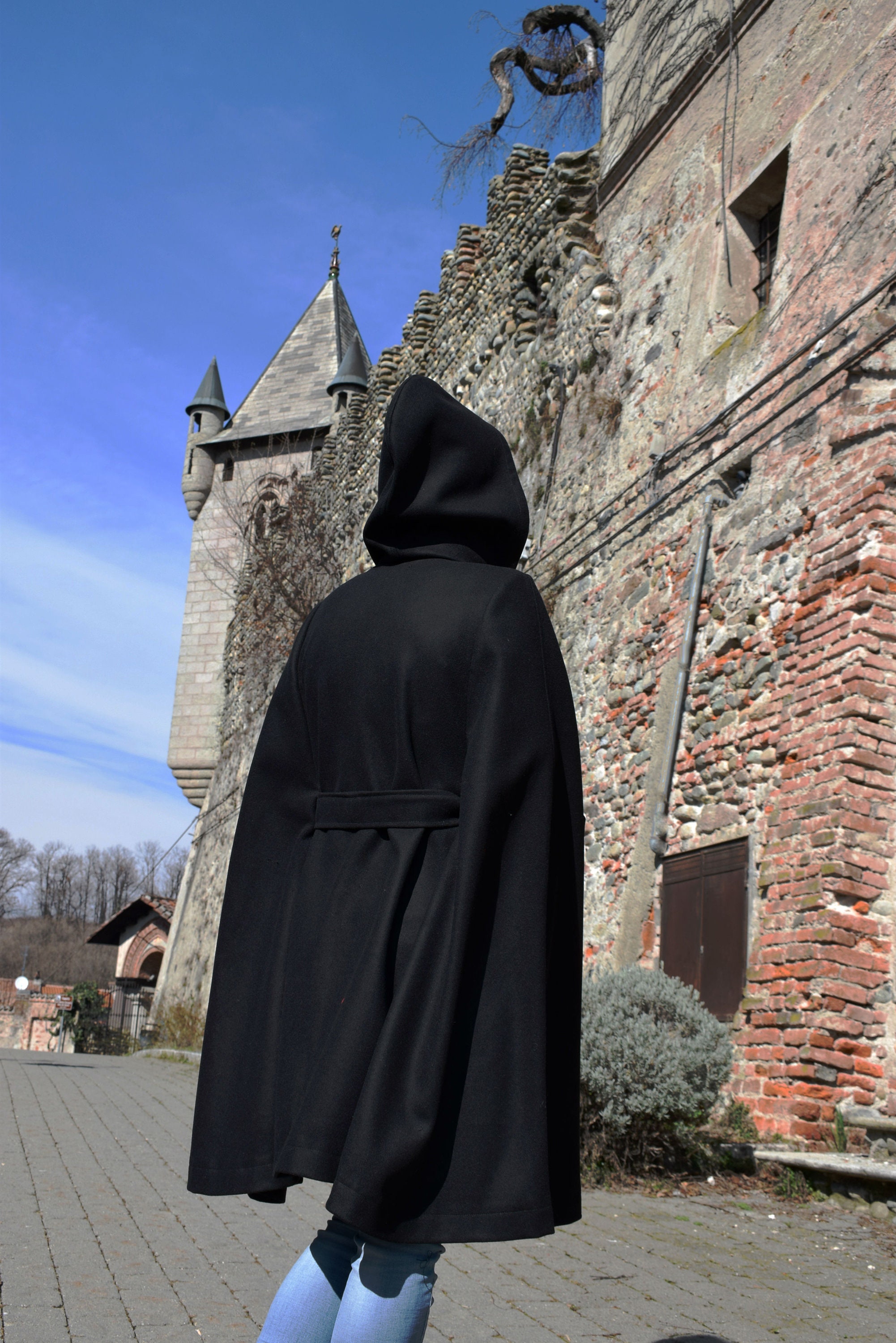 Cloak Hooded Cape With Hood, Buttons, Pockets and Belt - Etsy