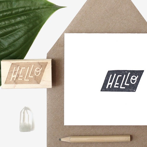 Hello Shape Hand Lettered Rubber Stamp - Etsy