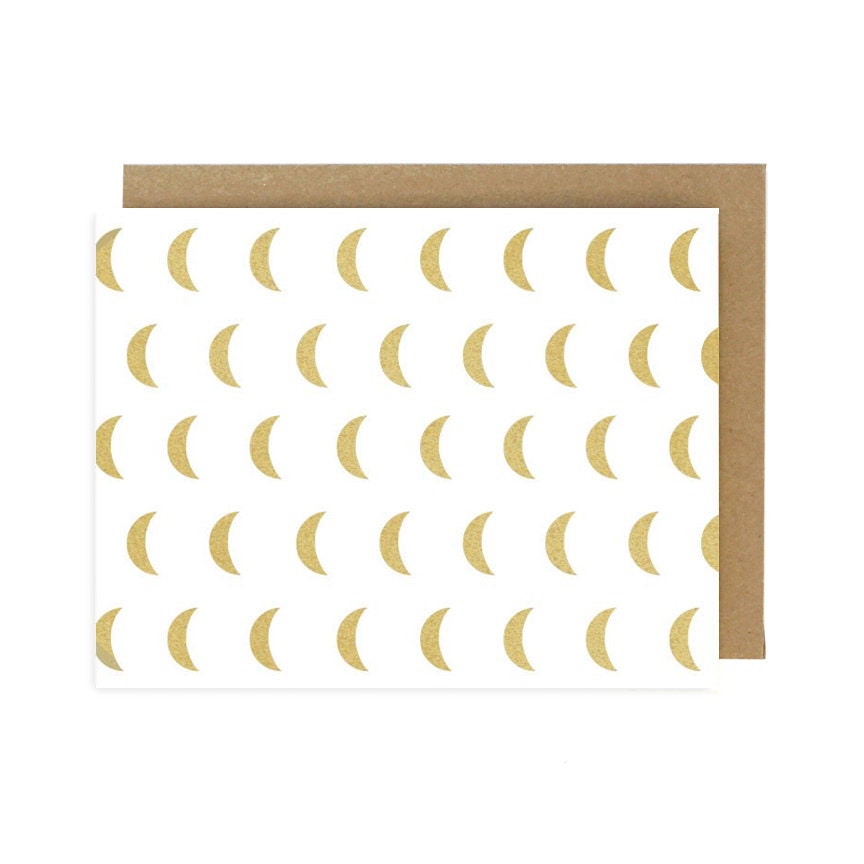 Metallic Gold Crescent Moon Pattern Screen Printed Stationery Everyday ...