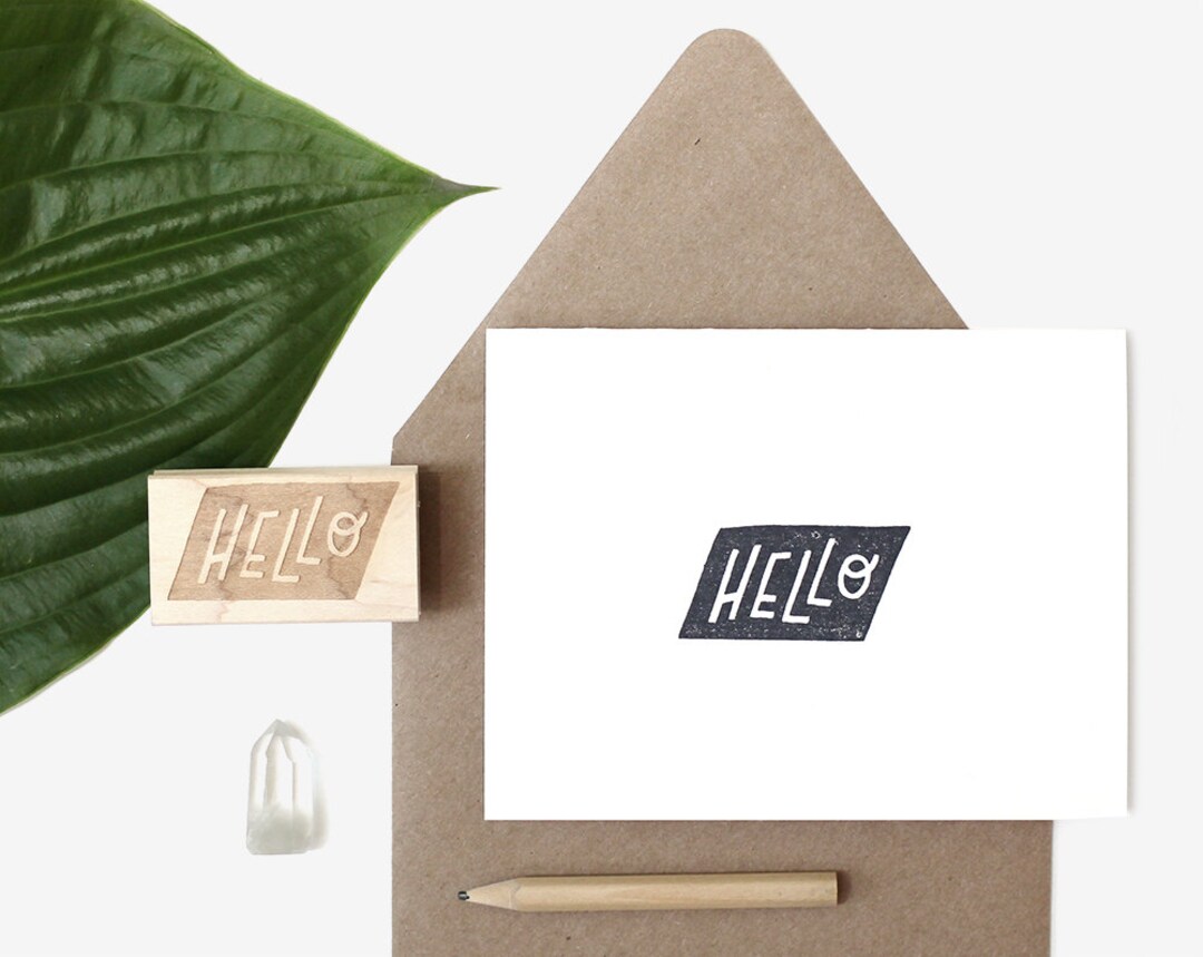 Hello Shape Hand Lettered Rubber Stamp - Etsy