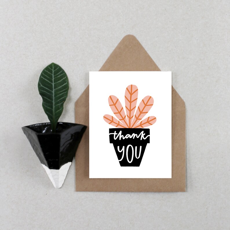 Potted Plant Thank You Screen Printed Greeting Card - Etsy