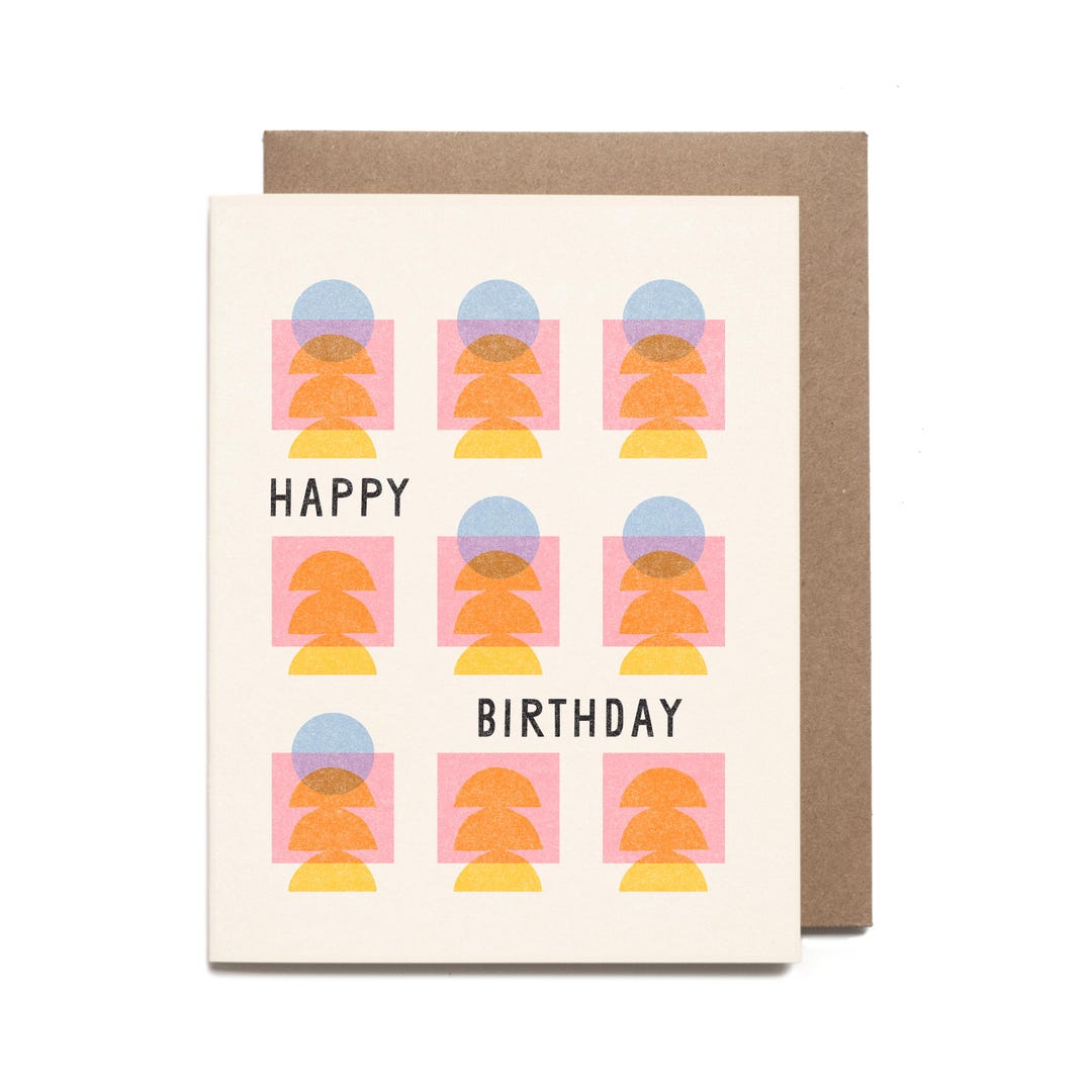 Happy Birthday Grid - Birthday Card- Riso Printed Blank Card - Etsy