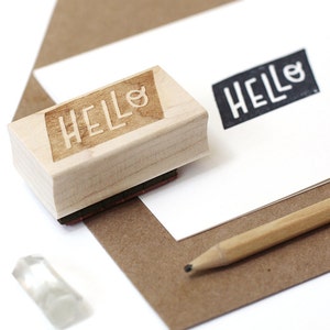 Hello Shape Hand Lettered Rubber Stamp - Etsy