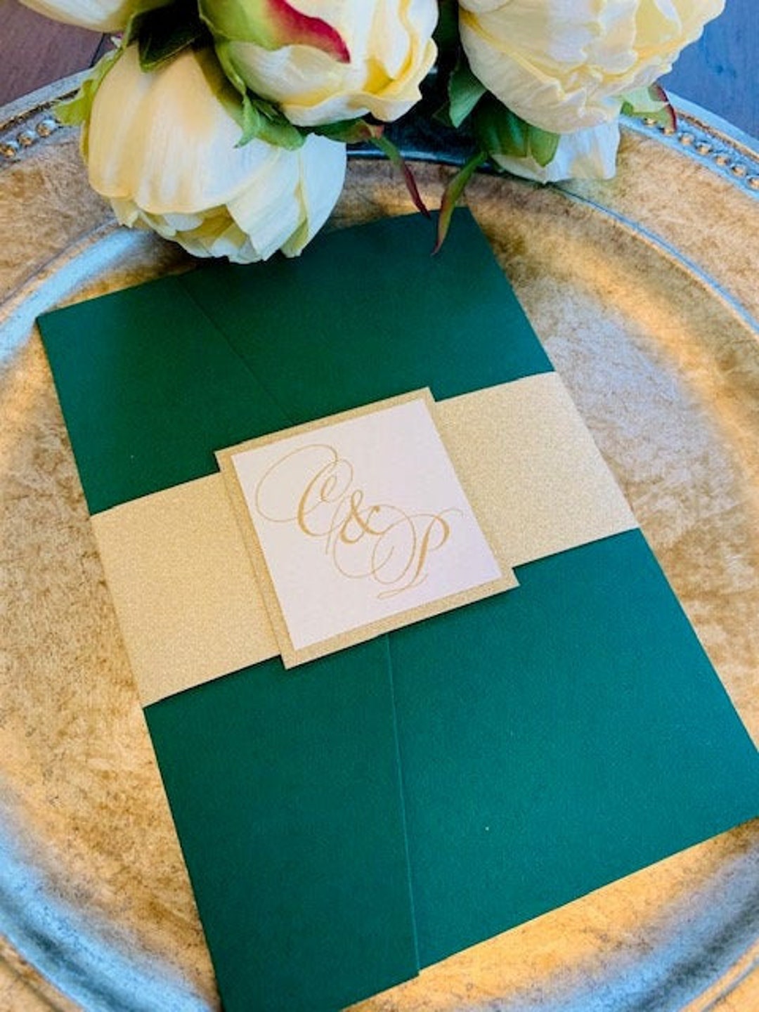 Emerald Green Wedding Invitation Set, Pocket Wedding Invitations ...