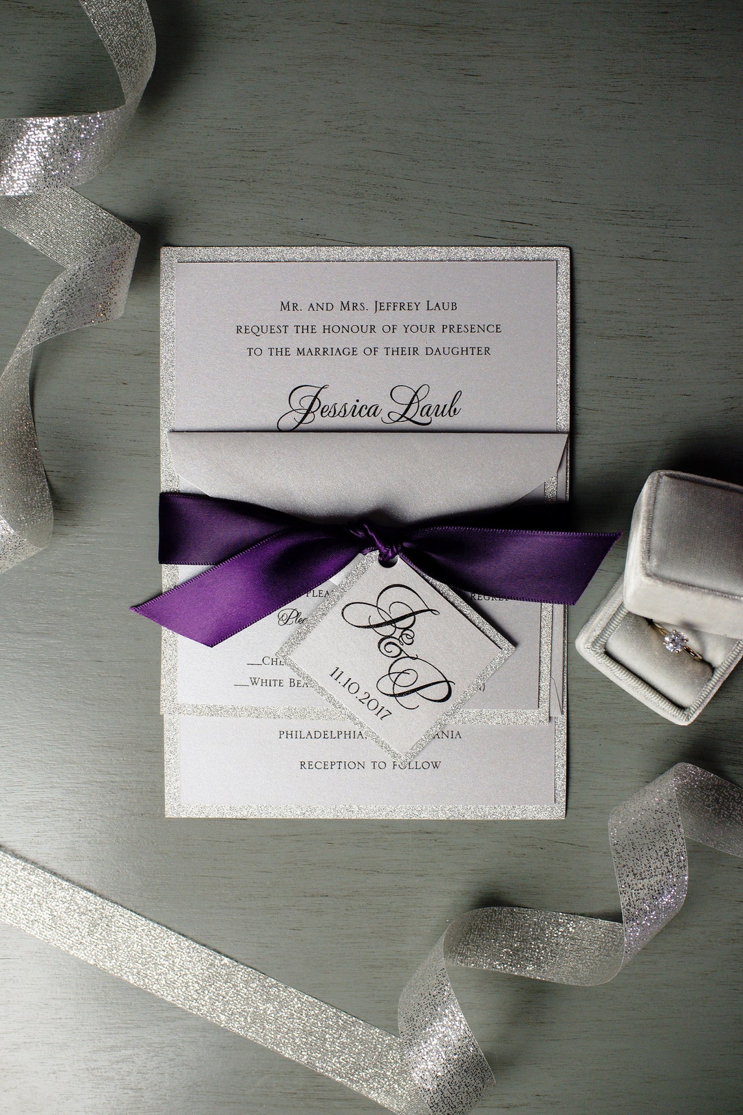 Silver Glitter Wedding Invitation, Silver Glitter Wedding Invitation ...