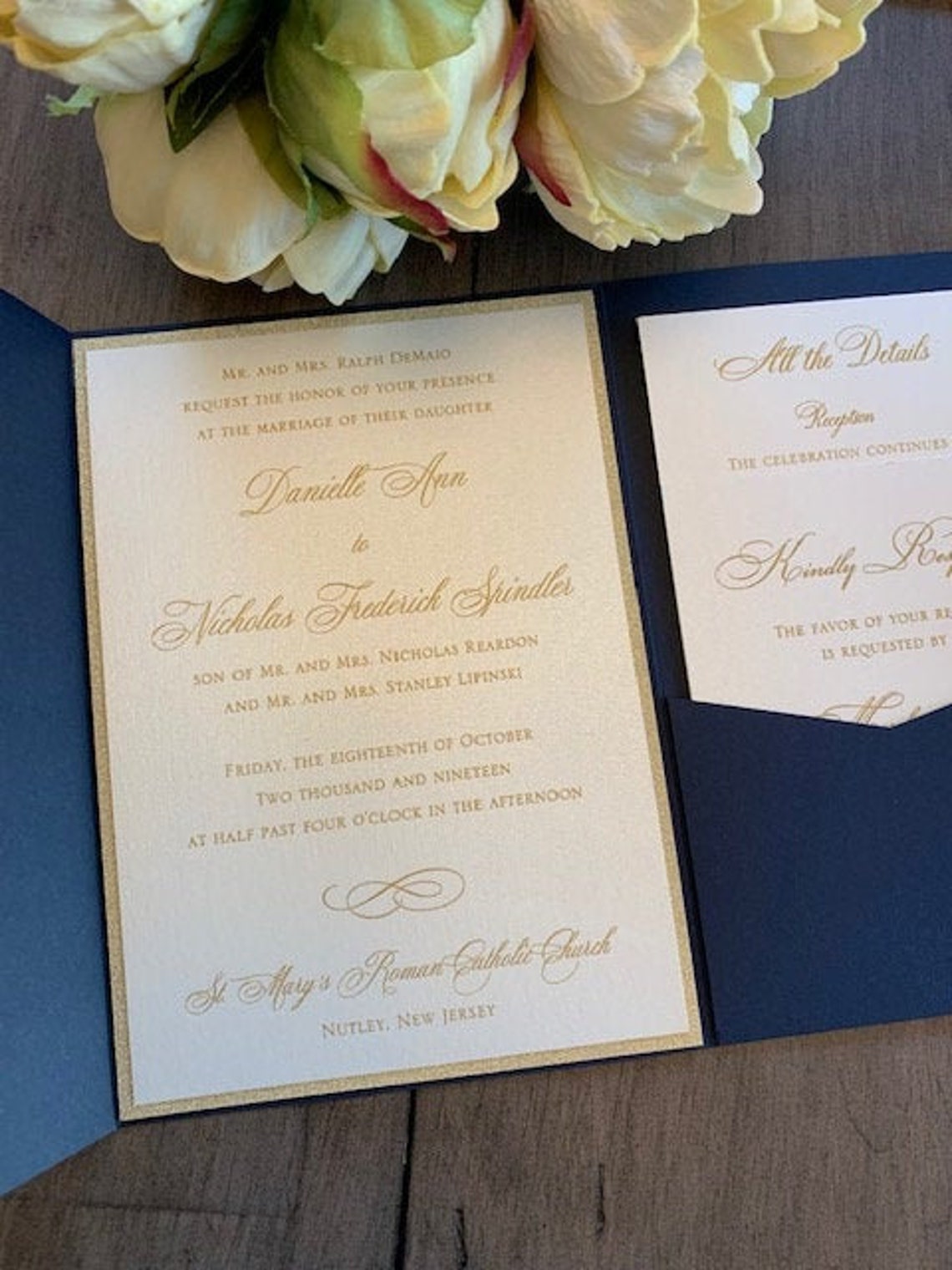 Navy Wedding Invitations Pocket Invitationsnavy and Gold - Etsy