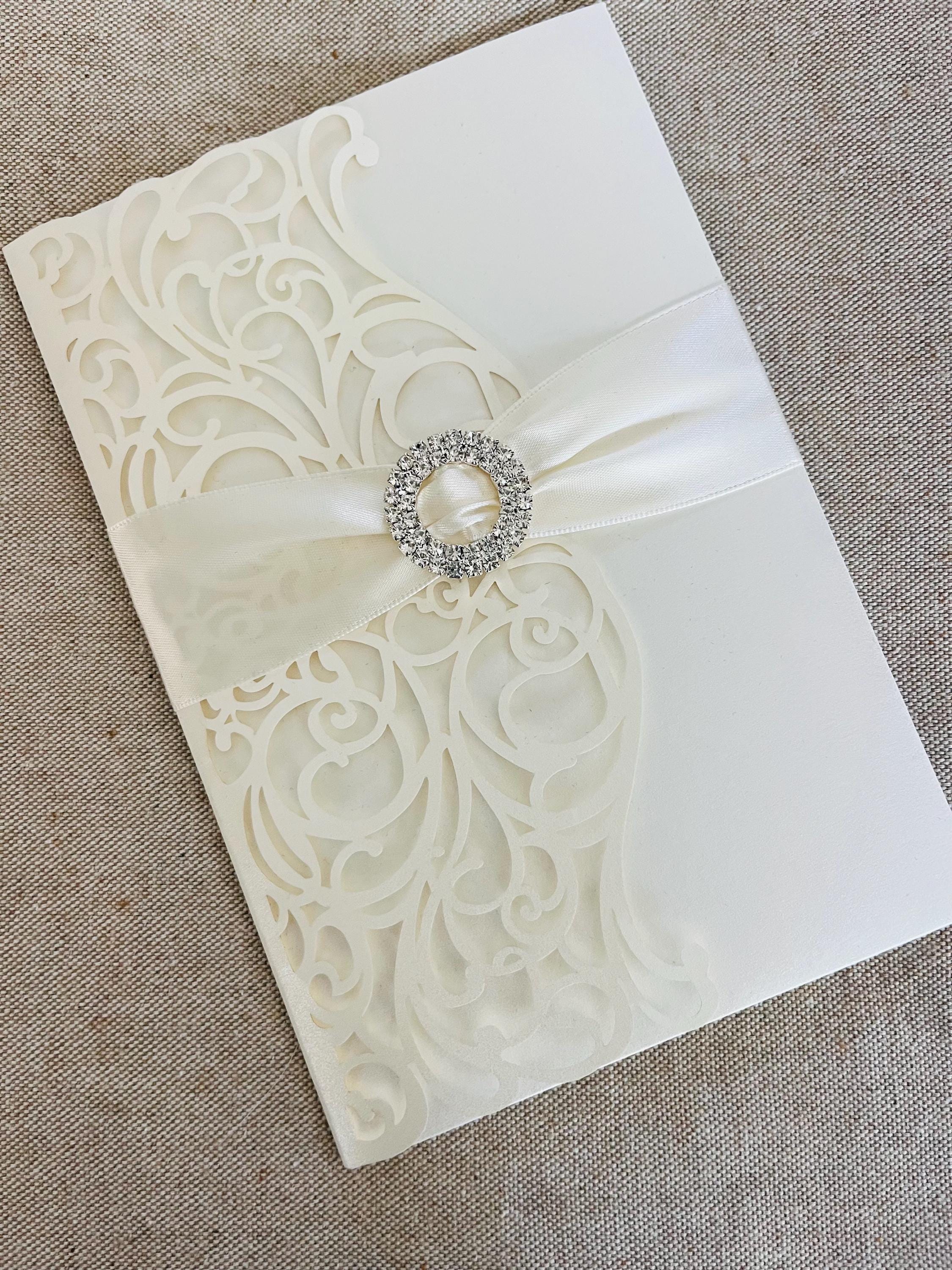 Elegant Ivory Laser Cut Wedding Invitation With Satin Ribbon ...